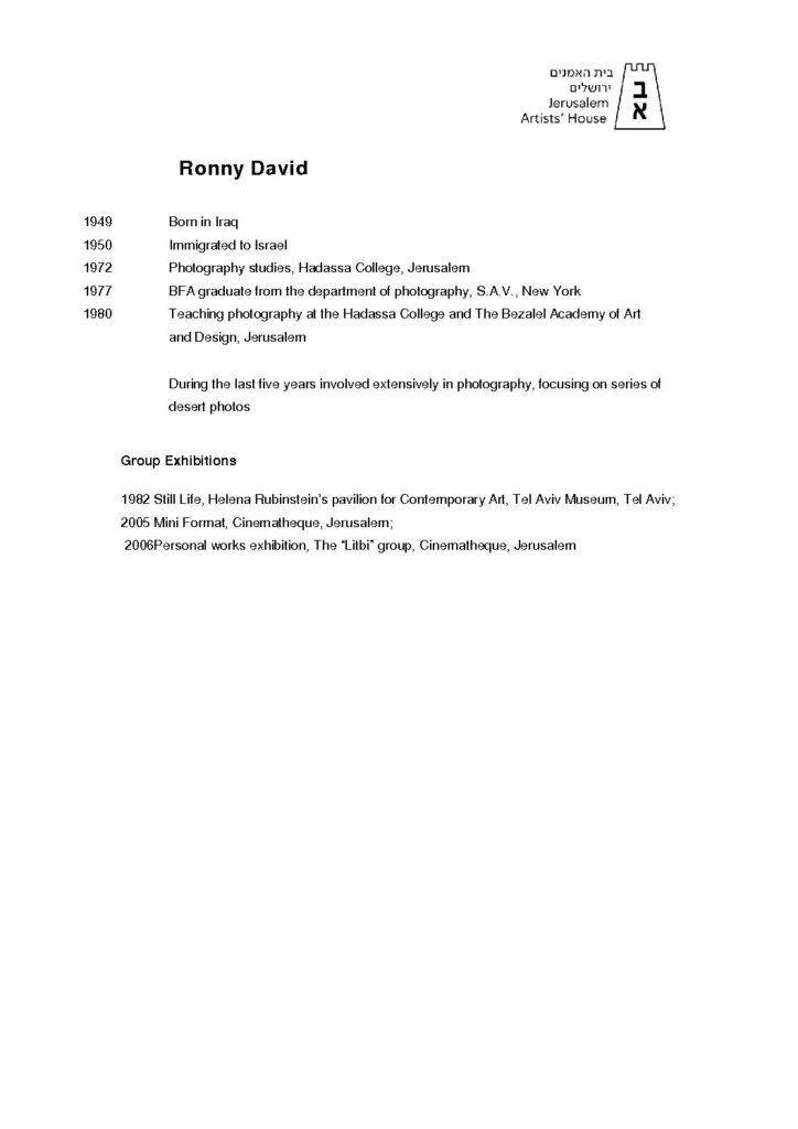 The Jerusalem Artists House - cv_Ronny David ENG